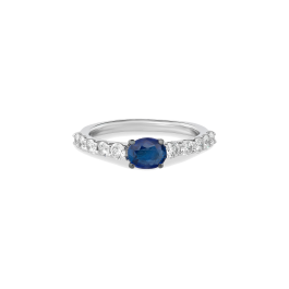 Anel Diamantes E Safira Azul